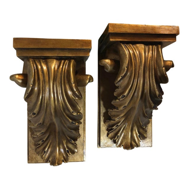 Pair of Vintage Gold Composite Corbels â€œWoodâ€ | Chairish