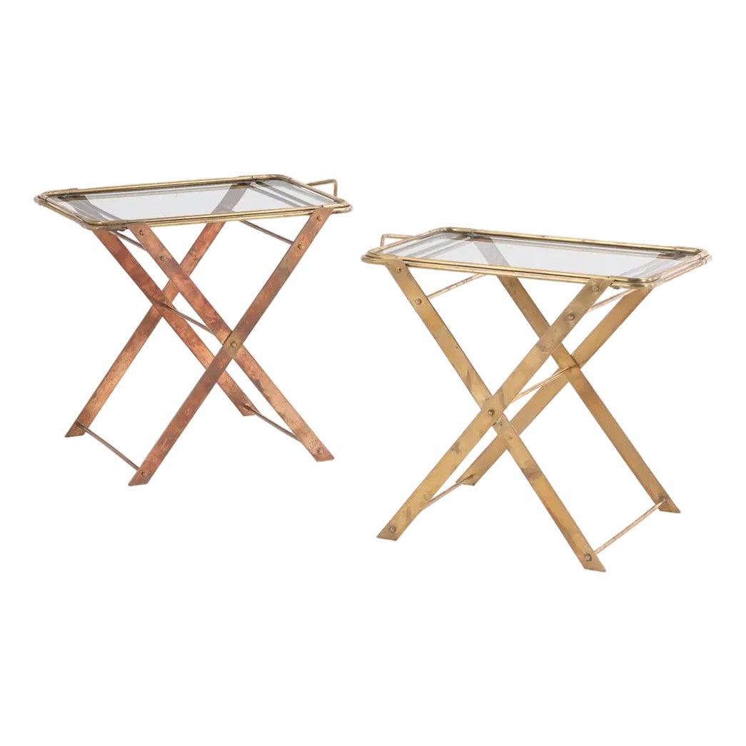 A Pair of Folding Brass Butler’s Trays / Drinks Tables, C. 1970. | Chairish