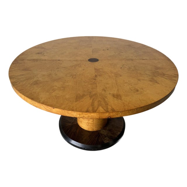 Vintage Milo Baughman Style Burl Wood and Macassar Round Dining Table ...
