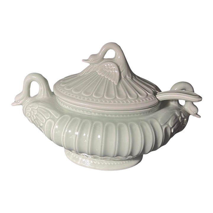 Vintage Swan Soup Tureen, Celadon Green, Lidded | Chairish