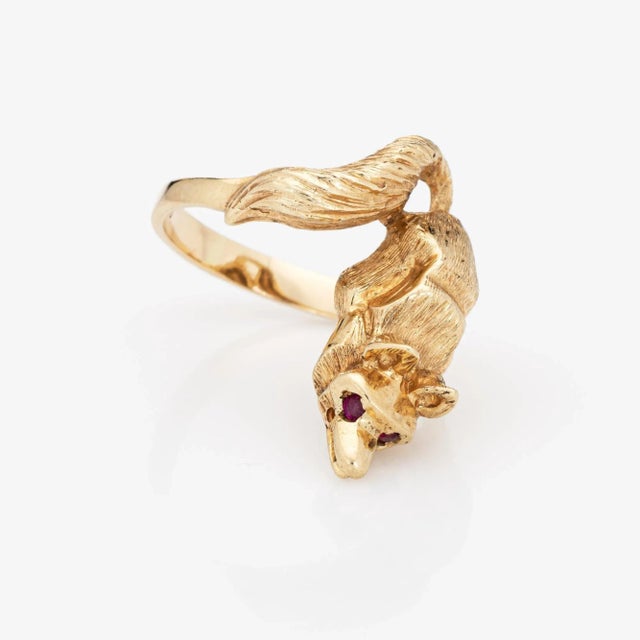 Vintage Fox Ring 14k Yellow Gold Ruby Eyes Estate Fine Animal Jewellery ...