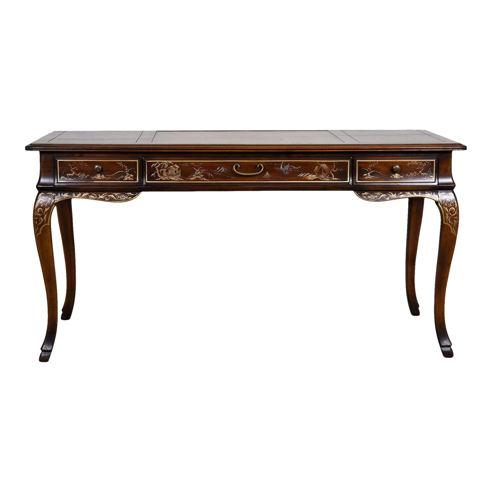 Drexel Chinoisserie Style Walnut Writing Desk | Chairish