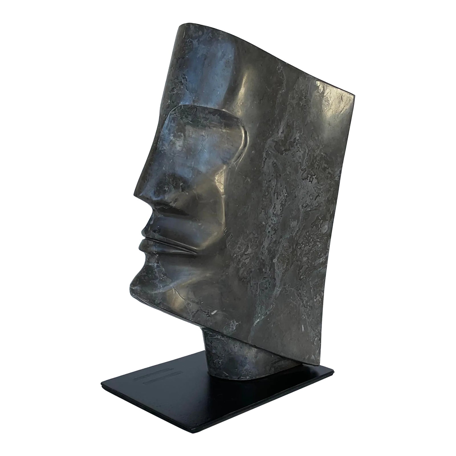 Modern Dark Gray Marble Profile Sculpture | Chairish