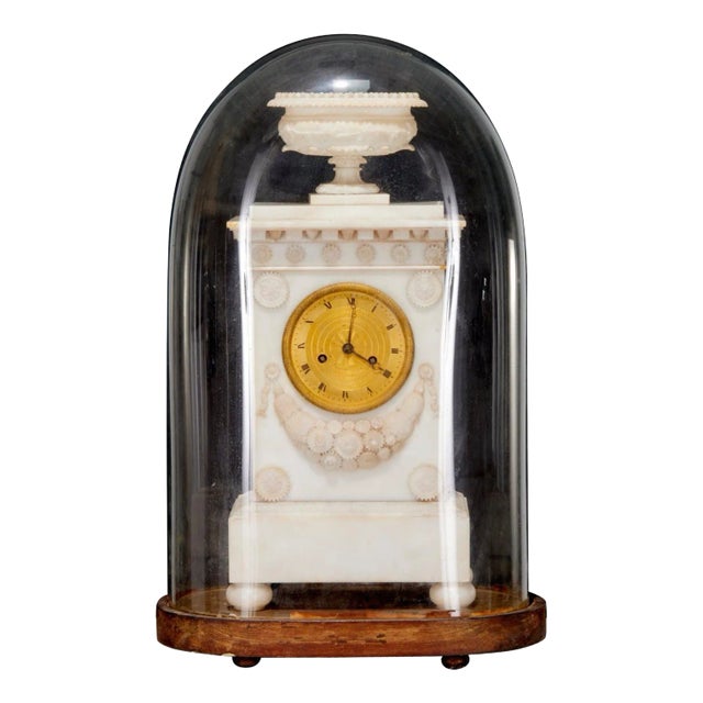 19th Century Tall Louis Philippe Carved Alabaster and Brass Clock Under ...