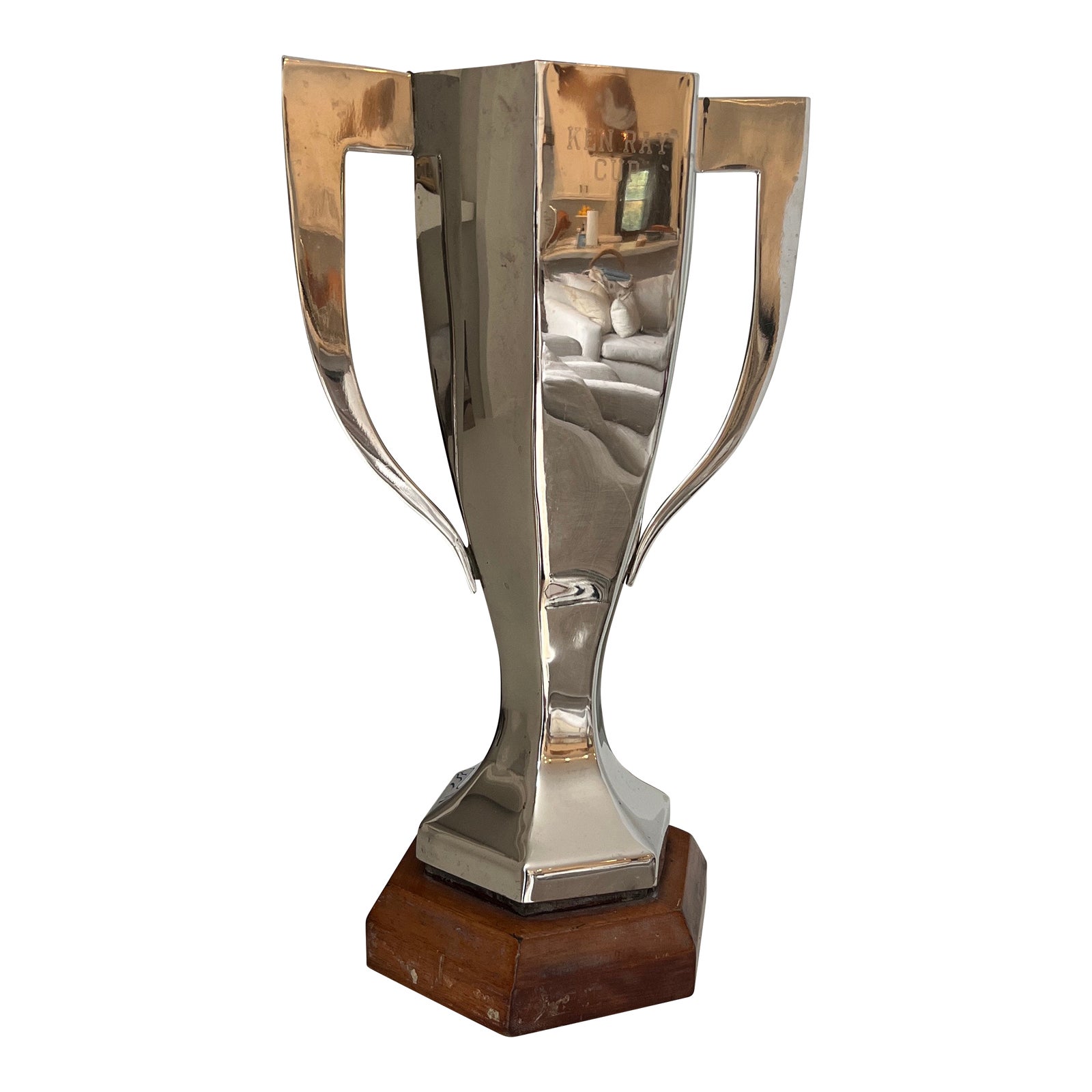Vintage English Art Deco Style Chrome Trophy Vase Mounted on Wood Base ...