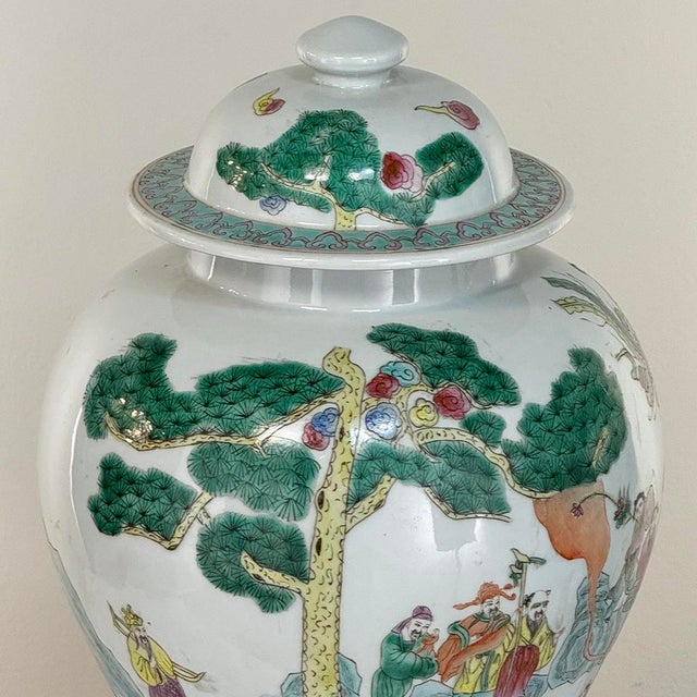 Pair Antique Chinese Porcelain Lidded Urns With Wood Bases | Chairish