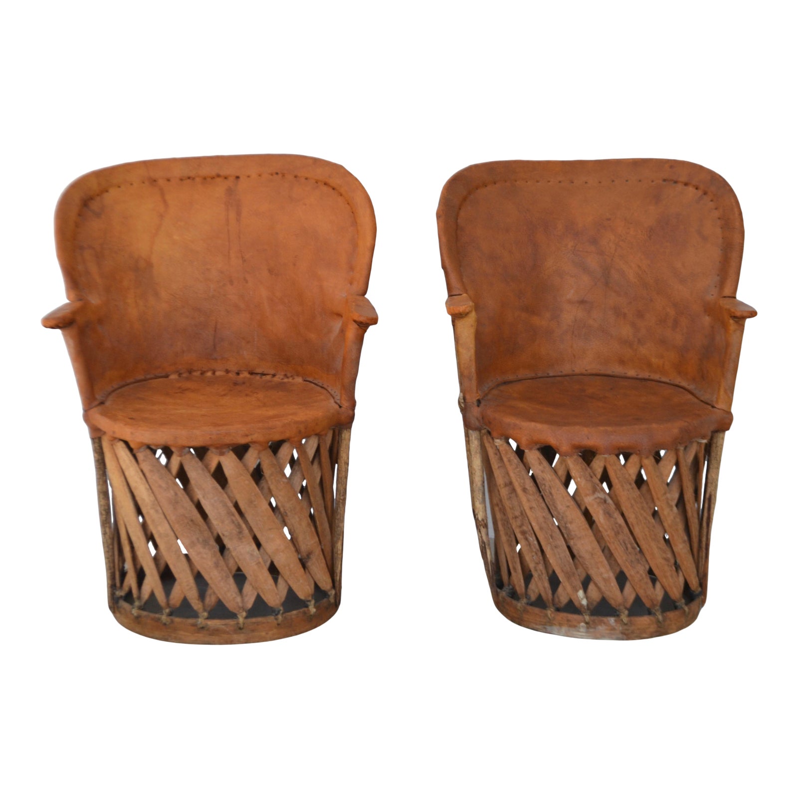 1960s Mid-Century Leather Wrapped Side Chairs - a Pair | Chairish