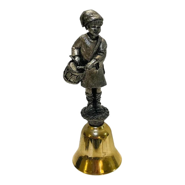 Vintage Michael Ricker Pewter Drummer Boy Bell With Brass Base | Chairish