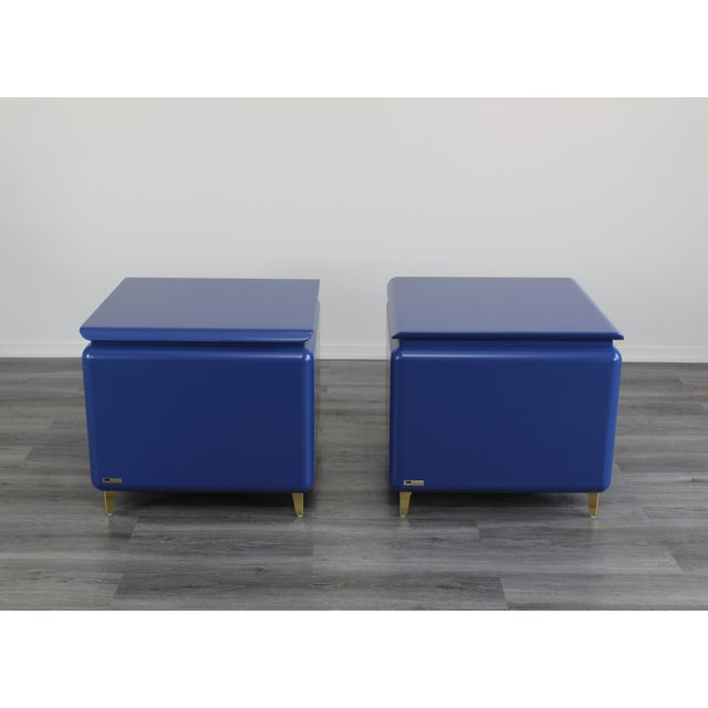 Vintage Rougier Blue Side Tables, a Pair | Chairish