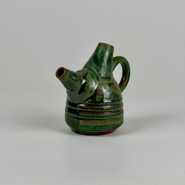 Small Vintage Mid-Century Modern Green Ceramic Pitcher | Chairish