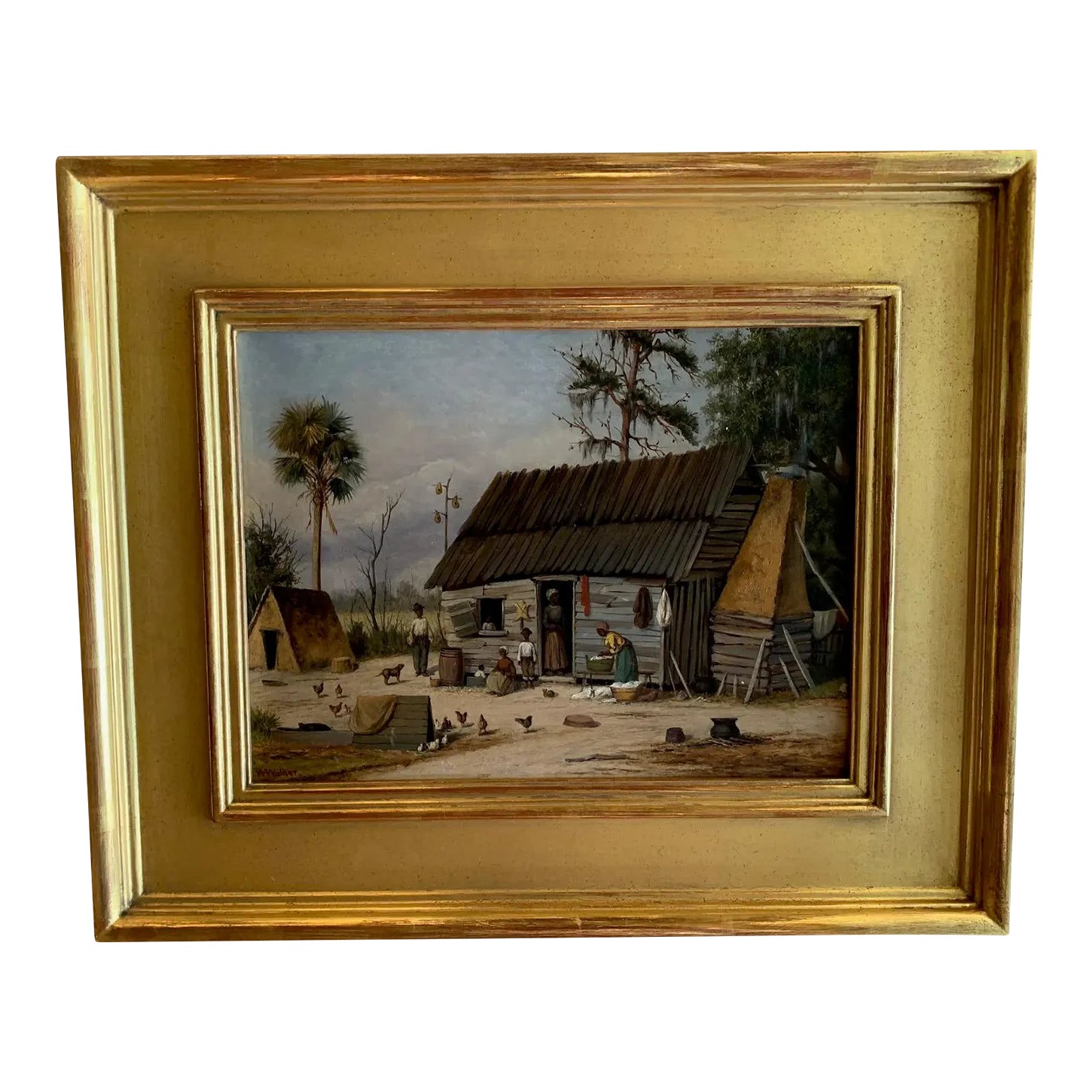 Late 20th Century Southern Homestead Landscape Oil Painting, Framed ...
