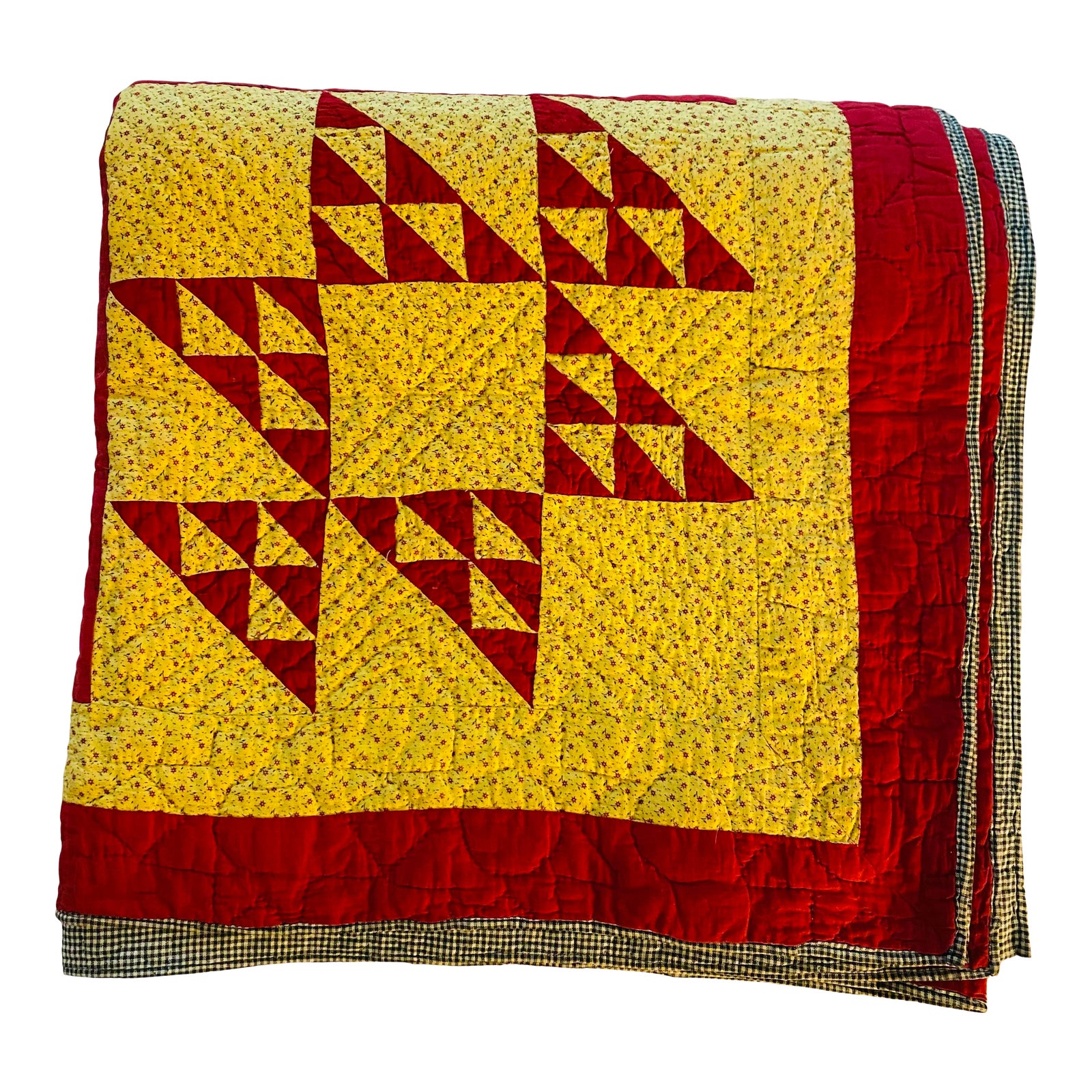 Antique Americana Pieced Red and Yellow Quilt, C. 1900 | Chairish