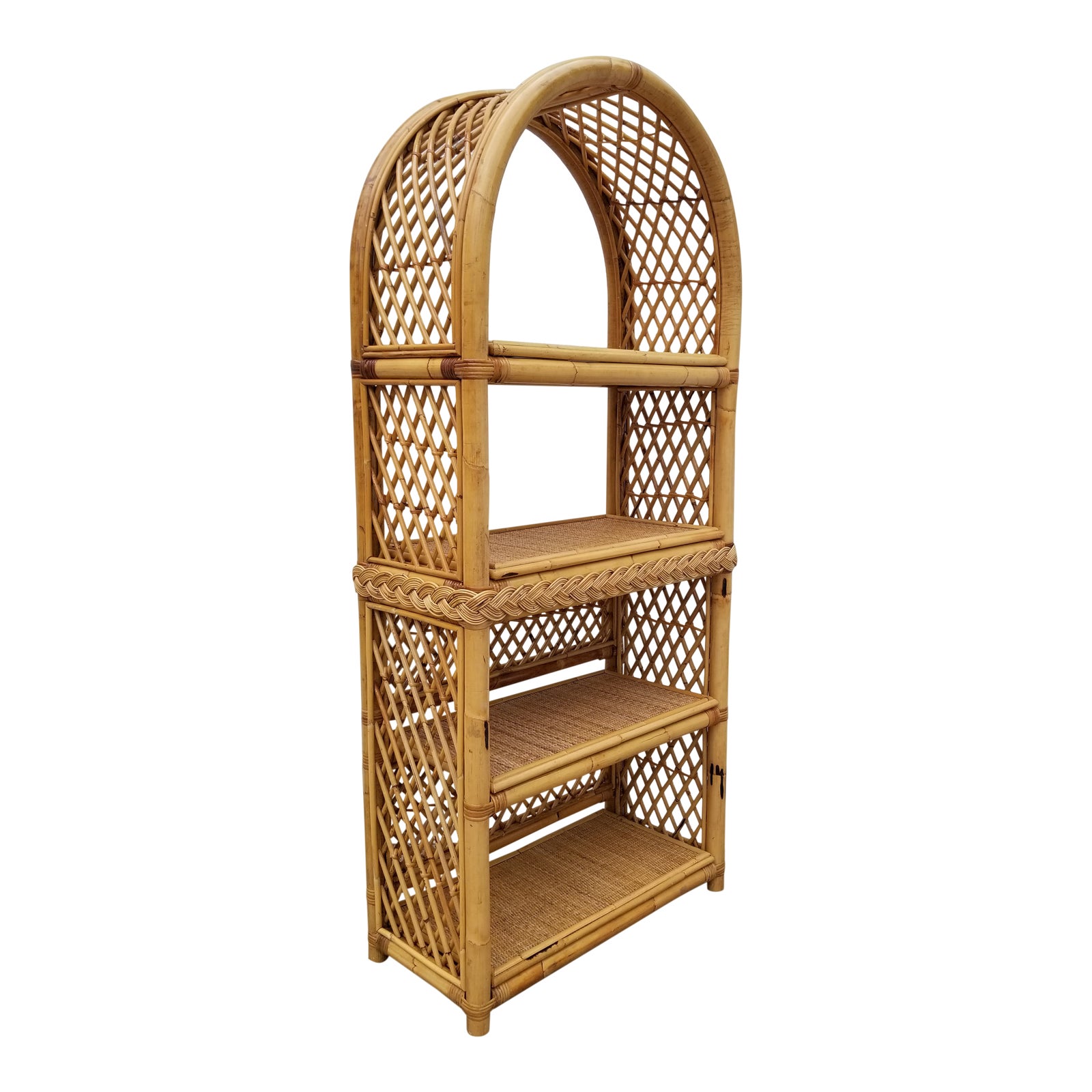 Vintage Boho Chic Bamboo Rattan Etagere Bookshelf Chairish