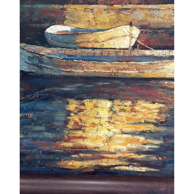 Vintage Impasto Harbor Scene Oil Painting – “Black” – Framed Nautical ...