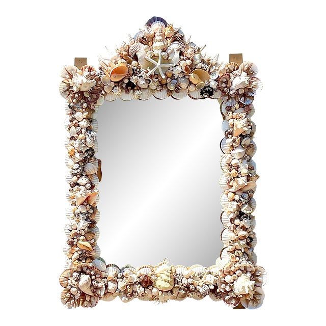 Vintage Coastal Monumental Handmade Shell Wall Mirror | Chairish