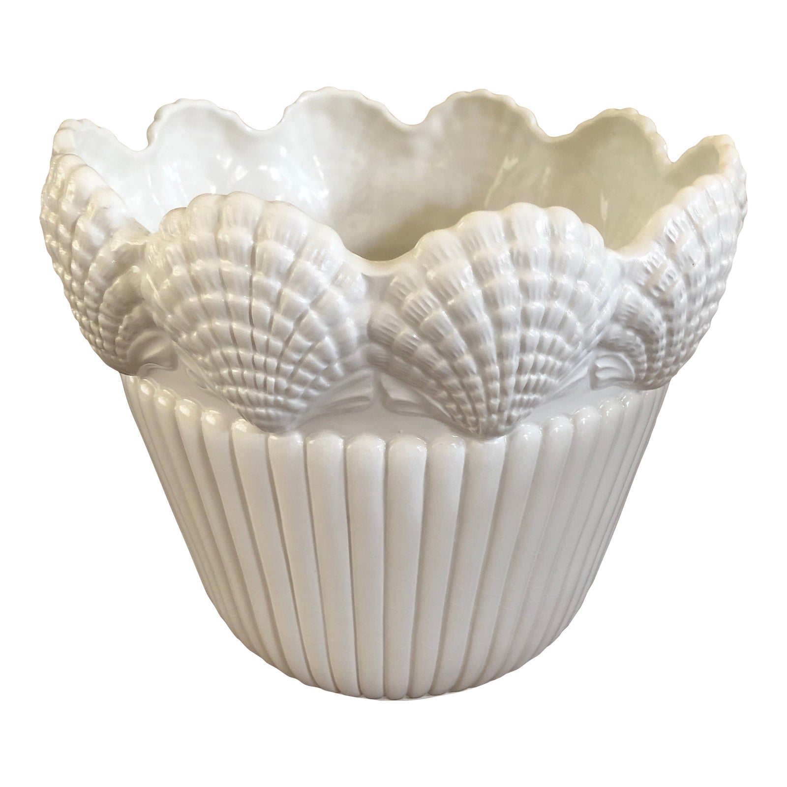 1980s Vintage Italian White Ceramic Pot/Planter Seashells Design | Chairish