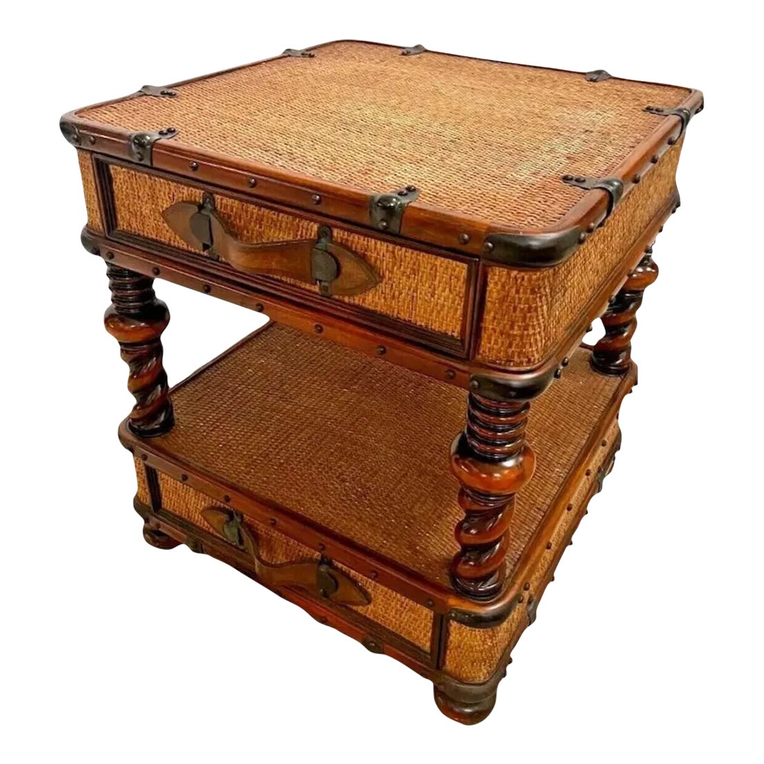 1990s Vintage Two Drawer Side Table Chest With Bottom Shelf Barley ...