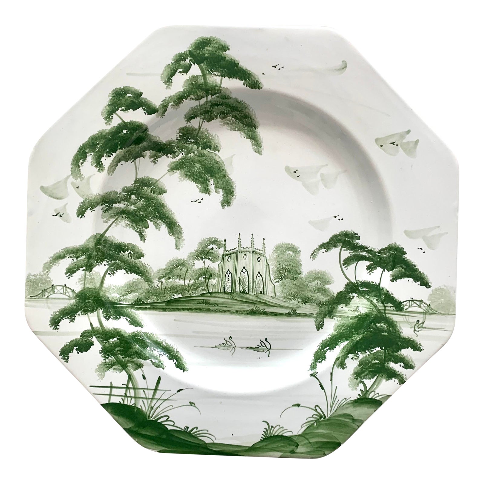 Large Octagonal Hand Painted Green Serving Platter - Made in Great ...