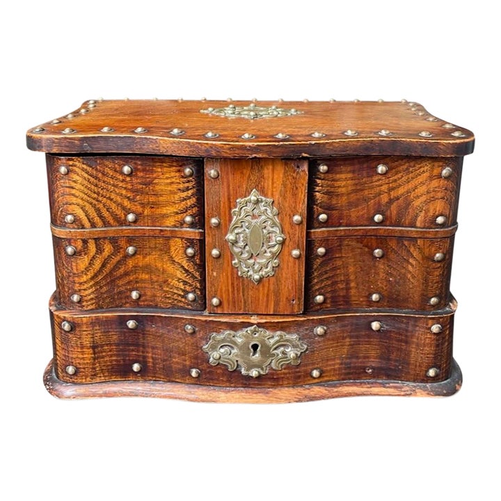 1940s Vintage Arts & Crafts Wood Jewelry Trinket Box With Studded Brass ...