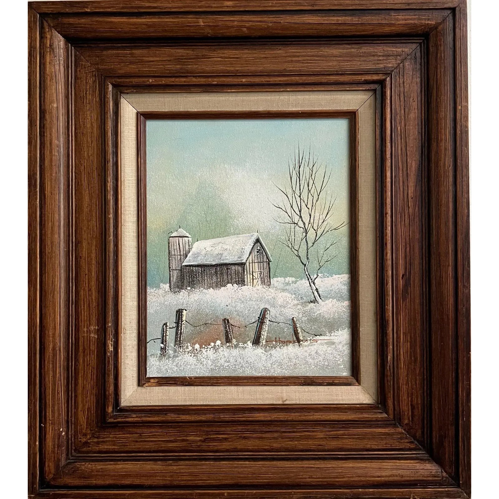 Vintage Landscape Painting by Hopkins — Mid-Century Framed Art for ...