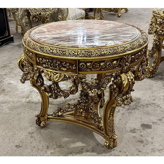 Gold Medium Table Marble Topped French Style | Chairish