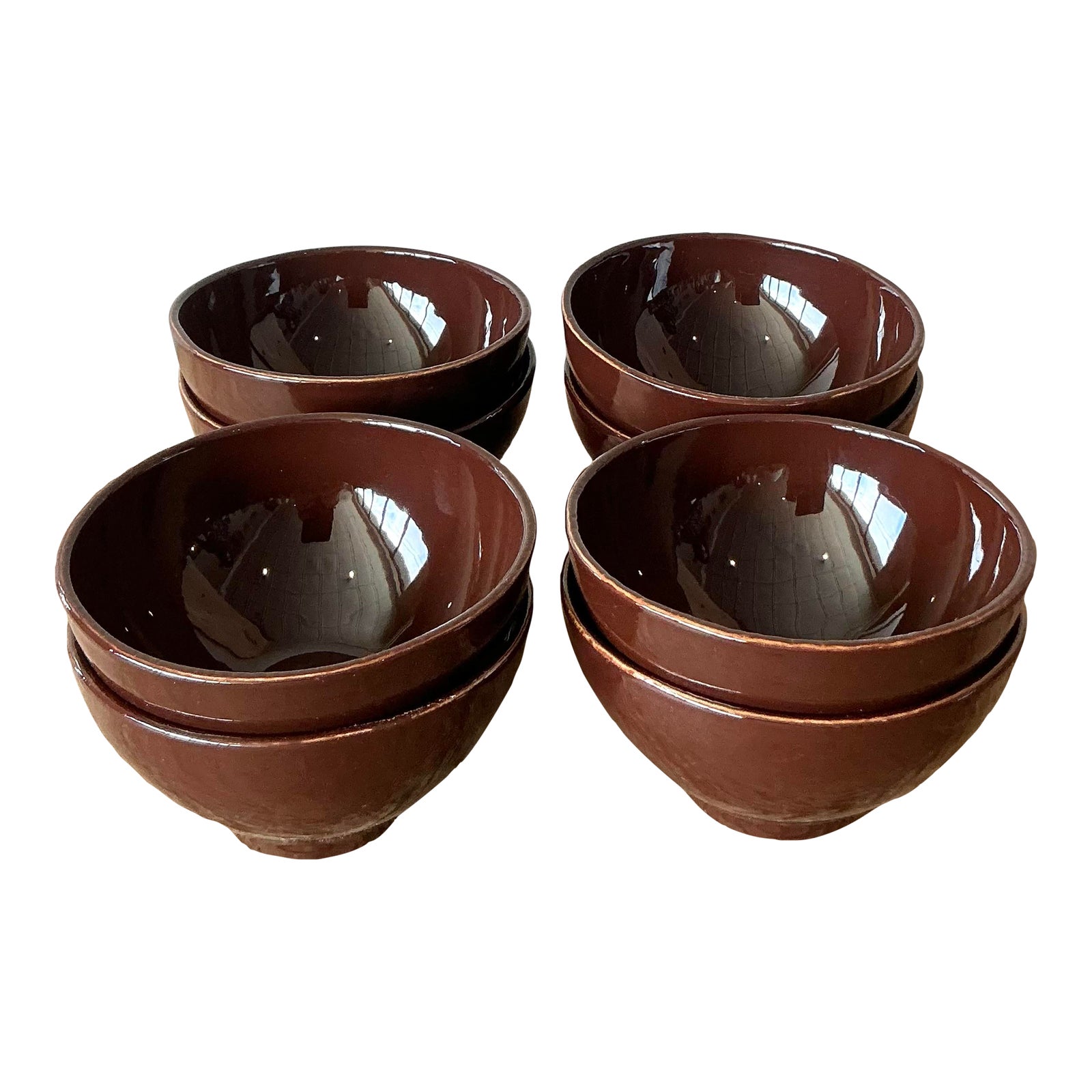 Vintage Italian Vietri Glazed Ceramic Bowls - Set of 8 | Chairish