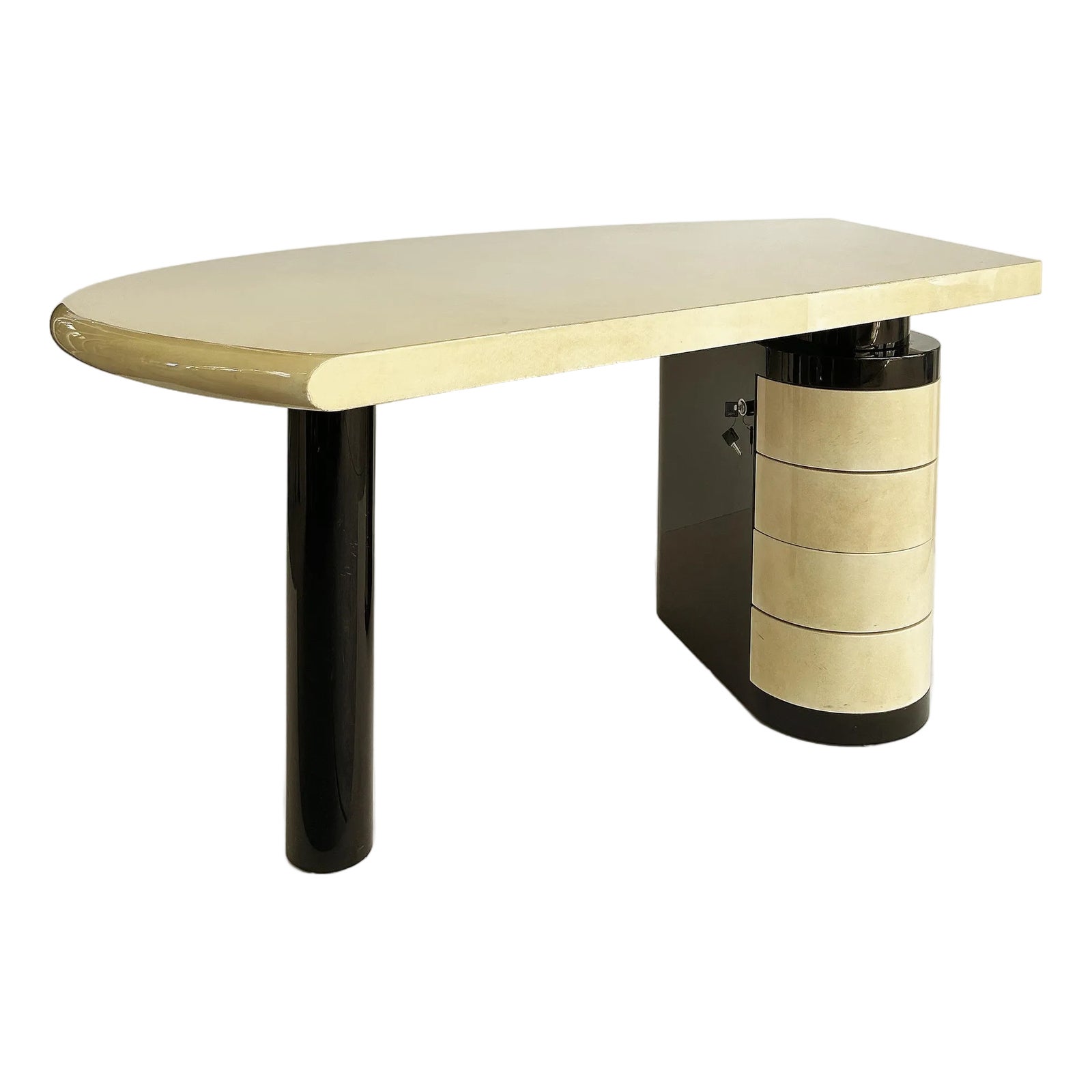 Vintage Aldo Tura Post-Modern Lacquered Parchment Desk, Italy | Chairish
