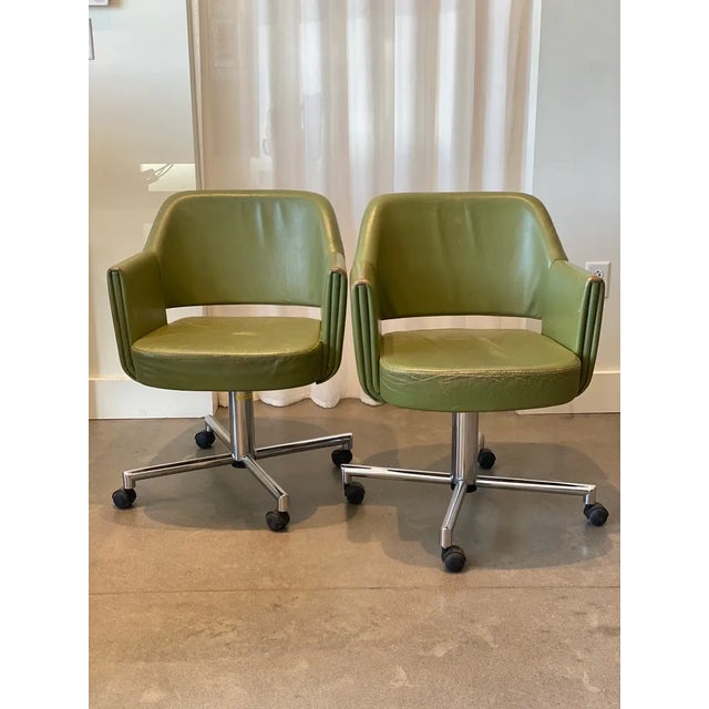Green Leather Chair With Chrome Base From Deauville | Chairish