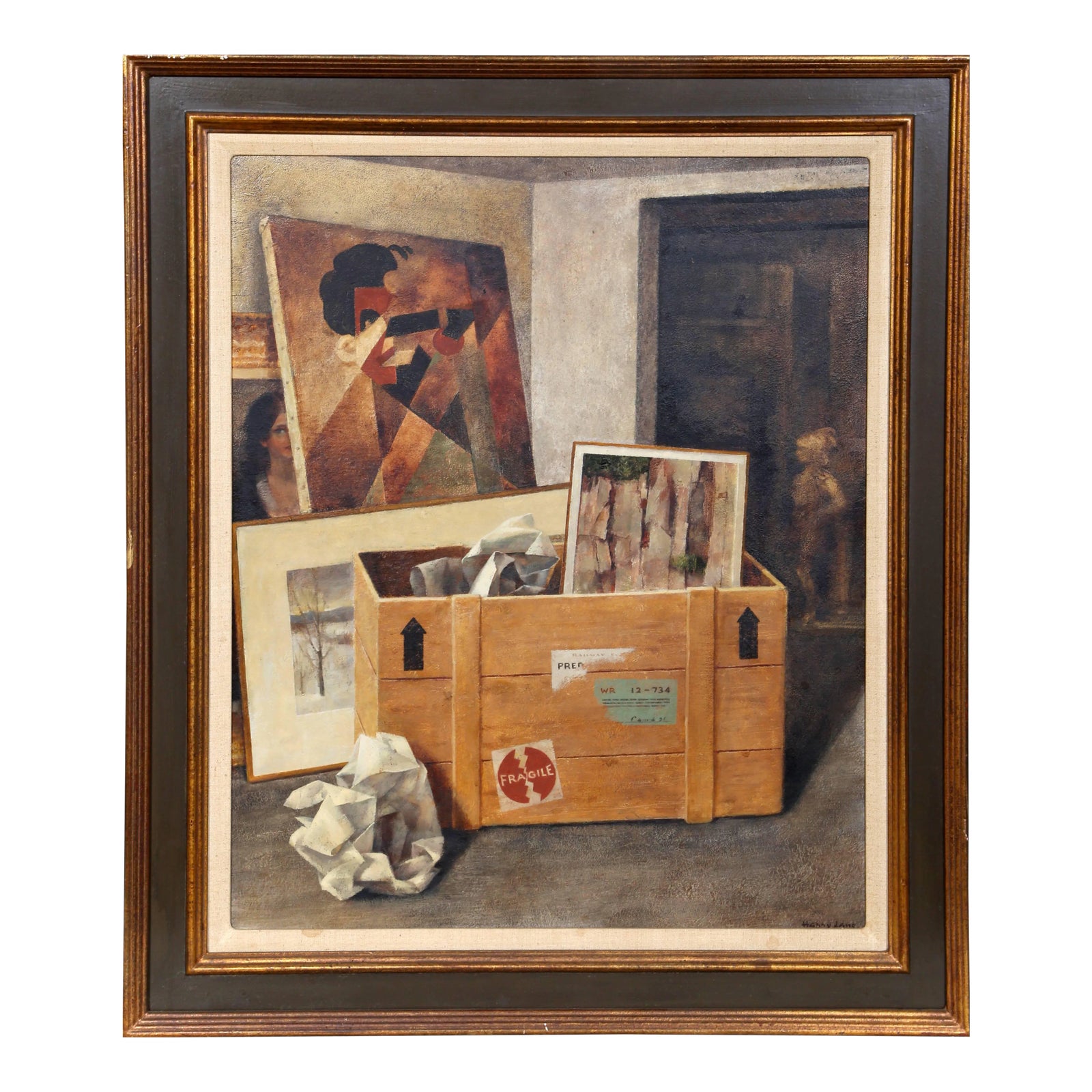 Harry Lane, Art and Receiving, Oil on Board | Chairish