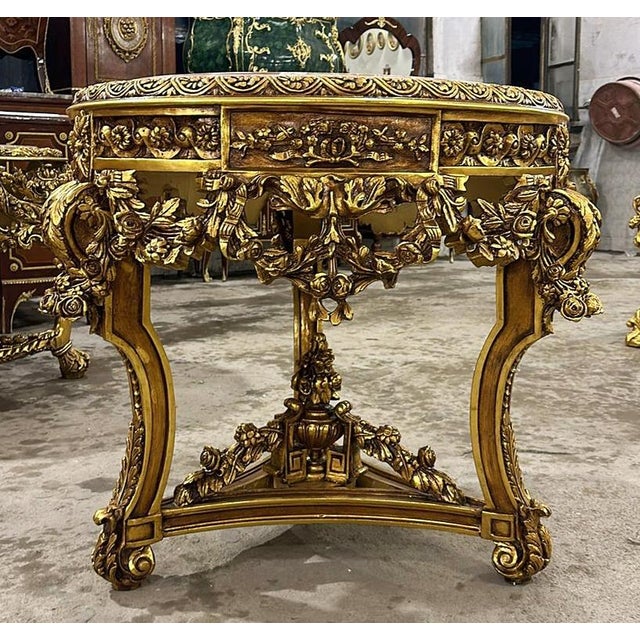 Gold Medium Table Marble Topped French Style | Chairish