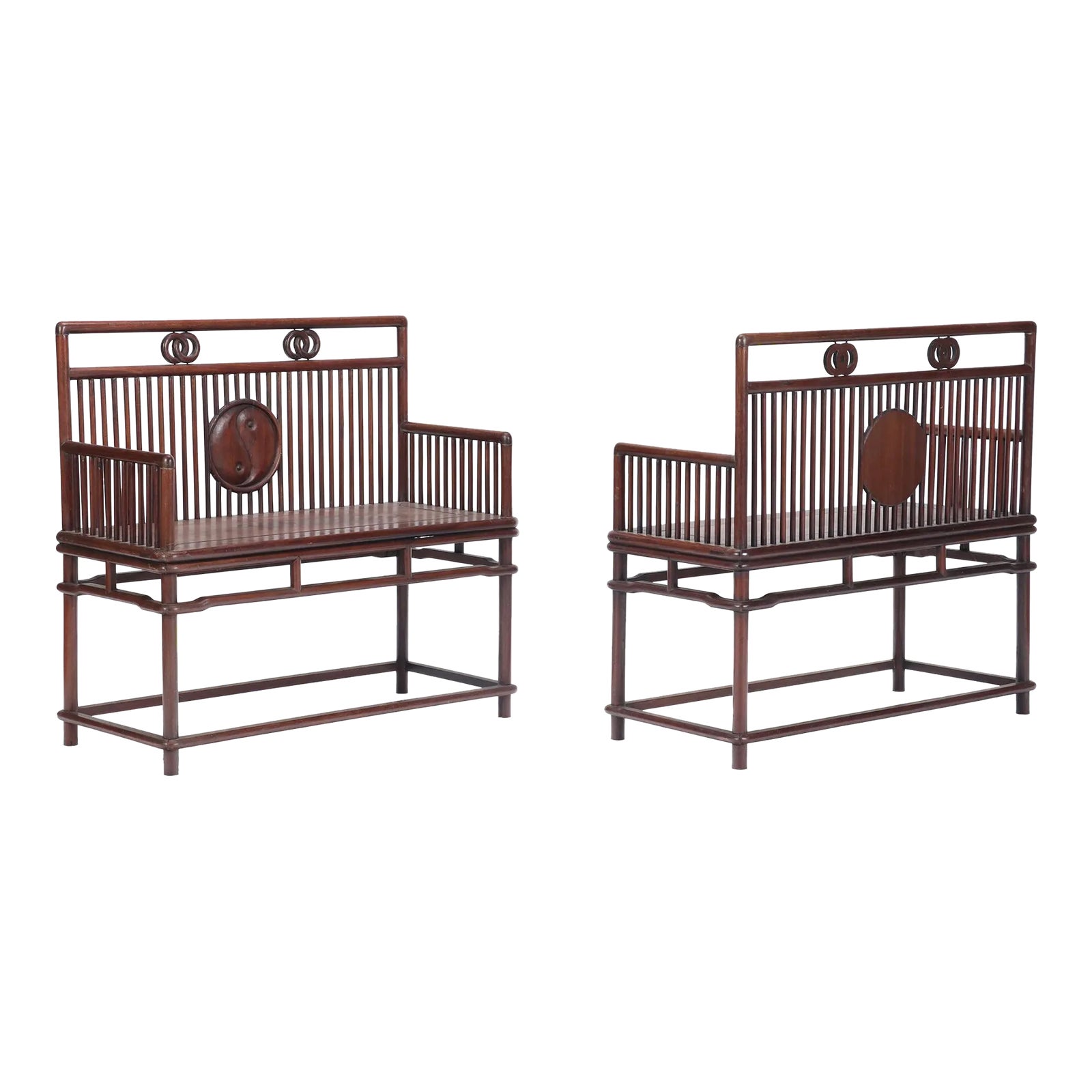 Early 20th Century Vintage Hardwood Chinese Benches - a Pair | Chairish
