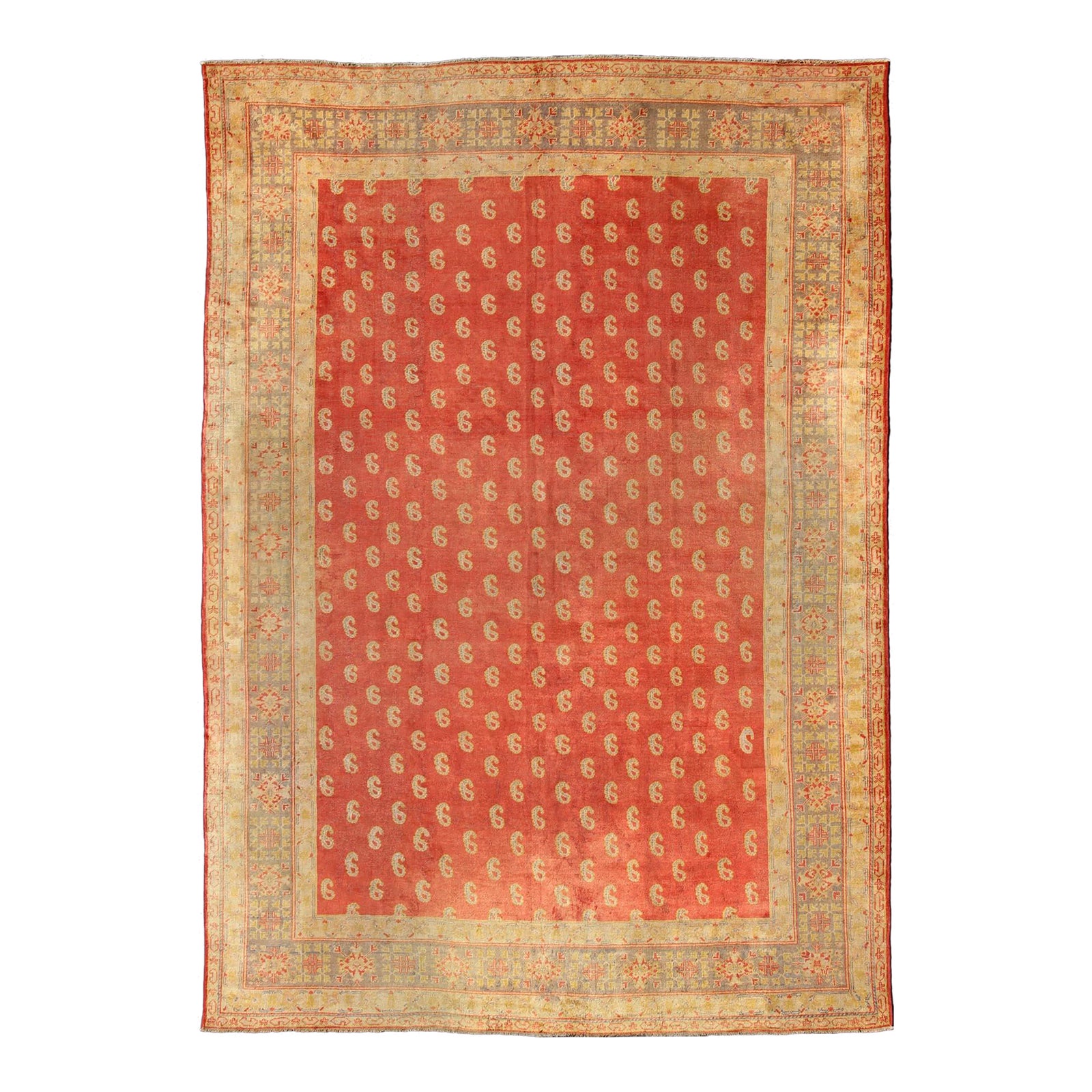 Antique Turkish Oushak Rug With All-Over Design With Red, Light Green ...