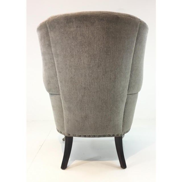 Modern Custom Gray Velvet Wingback Chair | Chairish