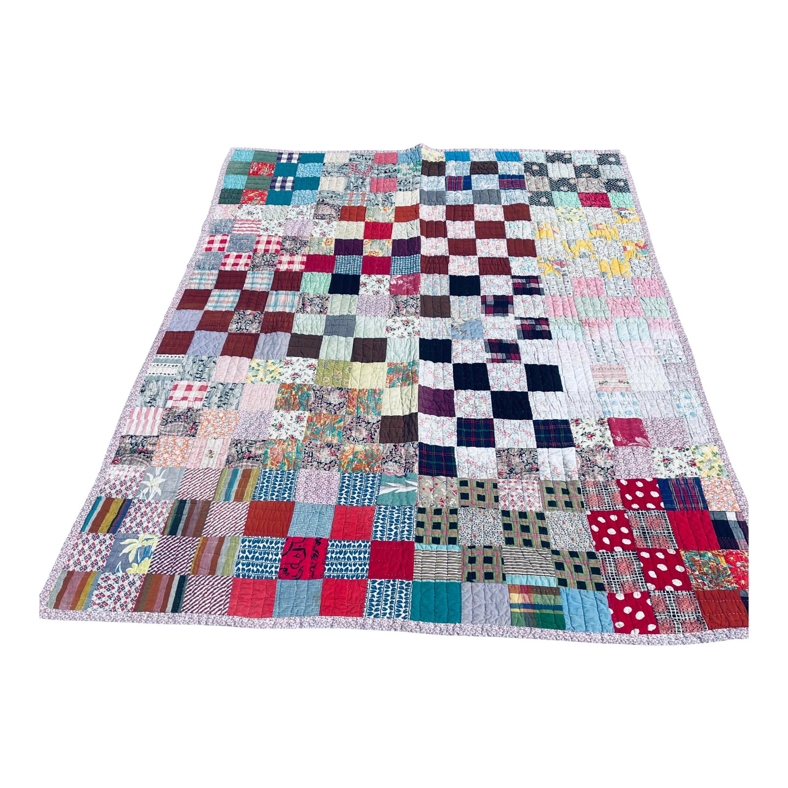 Patch Work Quilt With Random Vintage Fabric | Chairish