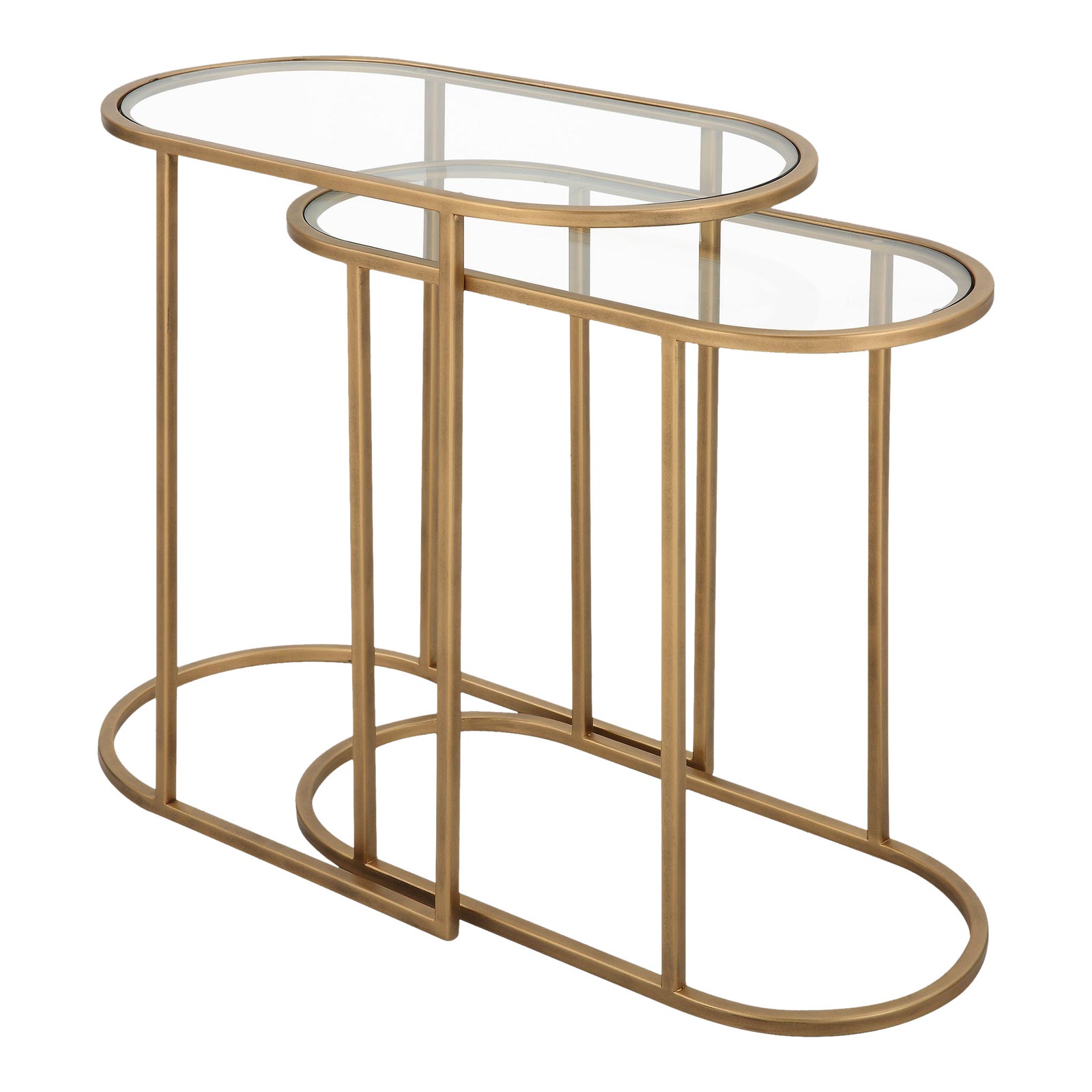 Oval Brass & Glass Oval Nesting Tables - Set of 2 | Chairish