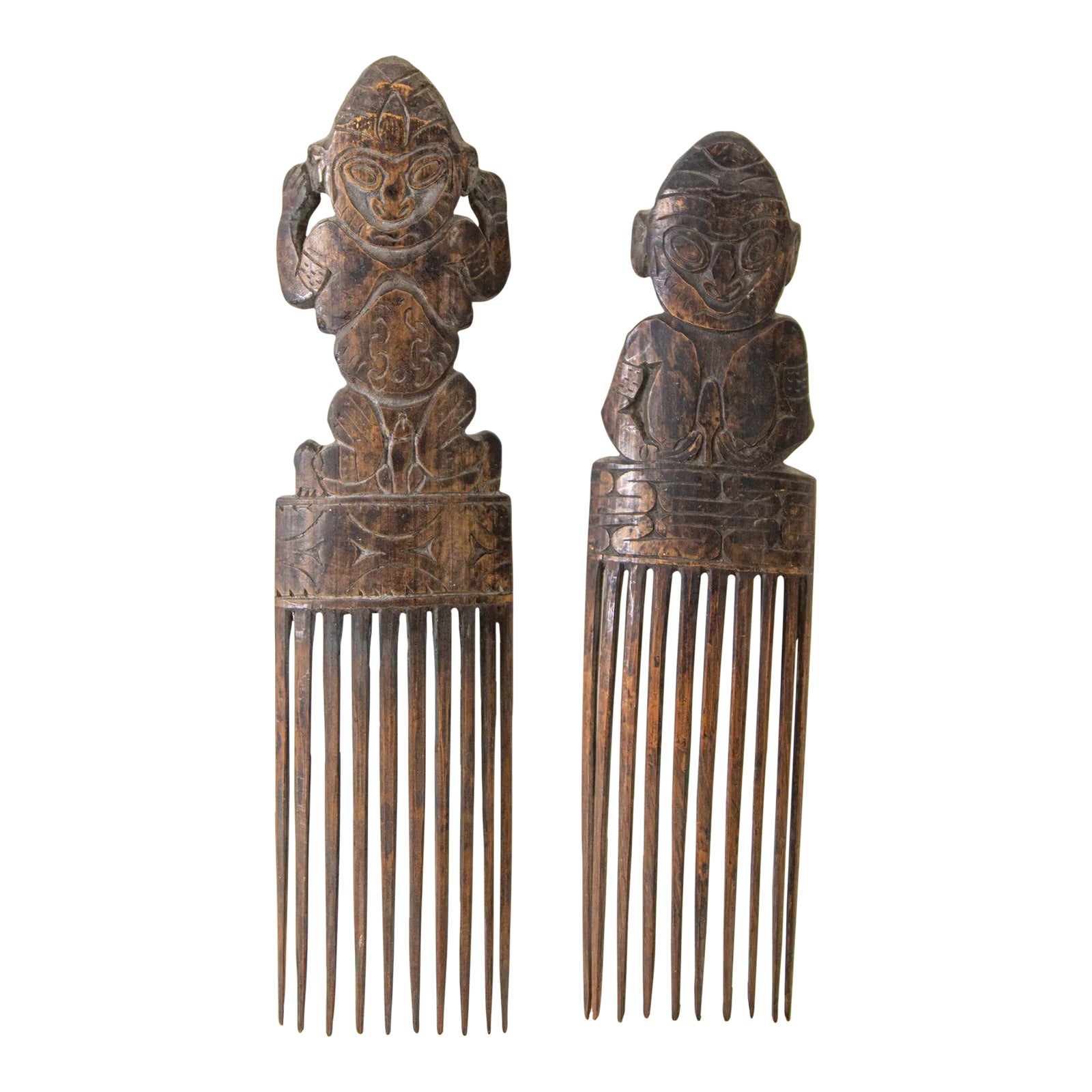 Two Fine Yaka Ornamental Figural Wood Combs Cisakulo West Africa | Chairish