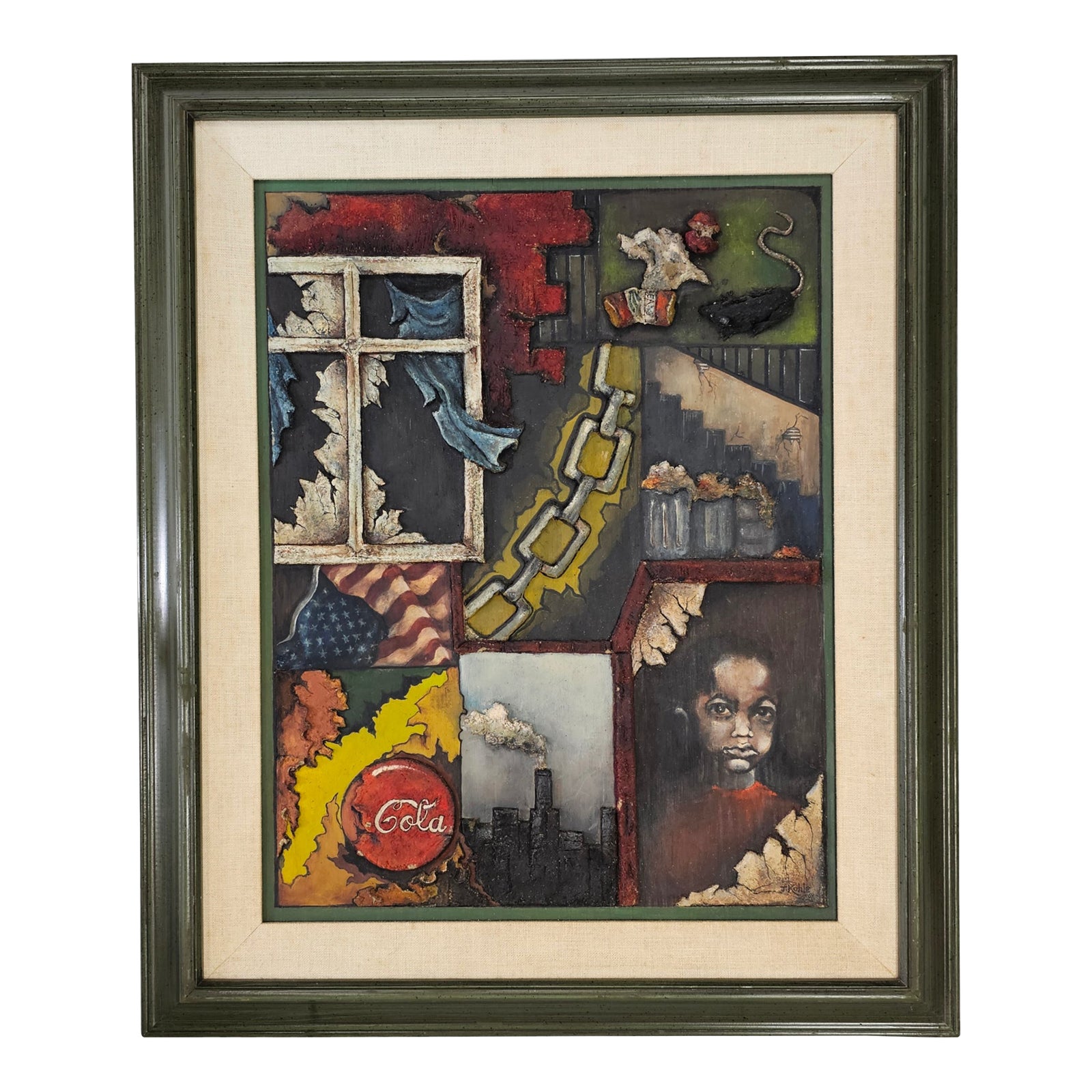 Dystopian Collage Oil Gesso Relief Painting Signed J. Kohls | Chairish