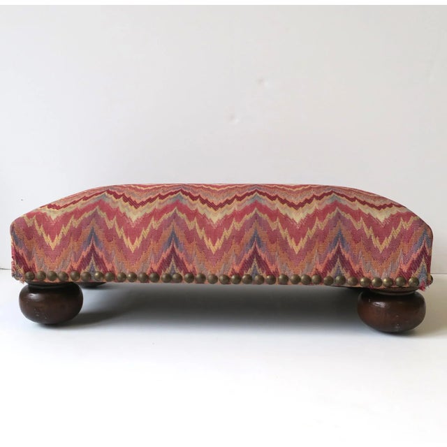 Footstool Bun Feet and Missoni Style Upholstery with Nail Head Design ...