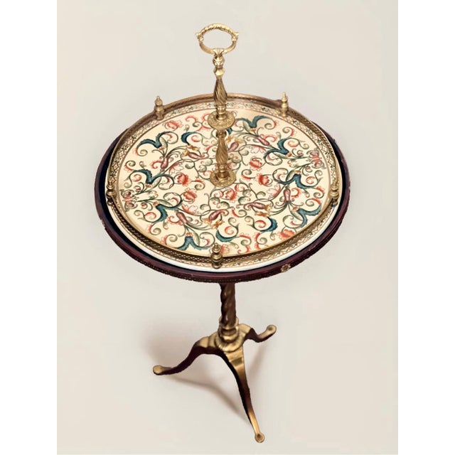 20th Century Brass and Porcelain Gueridon Side Table With Liftoff Tray ...