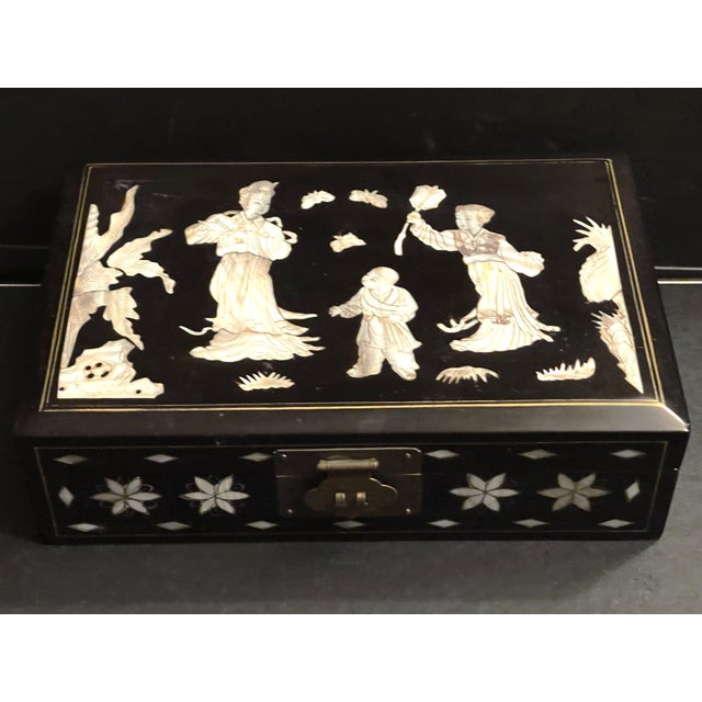 Mid 20th Century Chinese Mother of Pearl Black Lacquer Inlaid Box ...