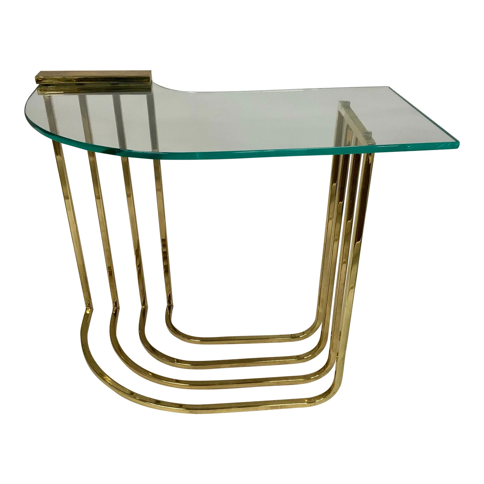 Milo Bachman Style Brass Glass Top Side/ End Table | Chairish