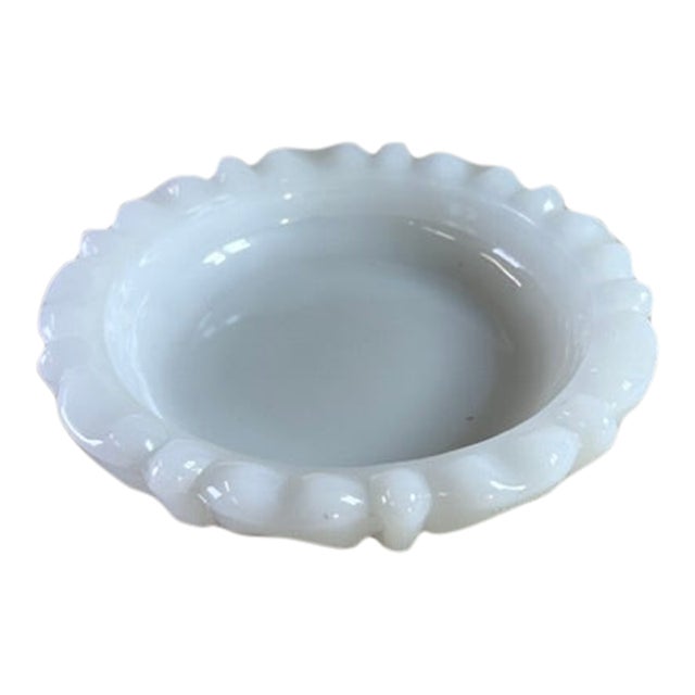 Vintage Round White Glass Ashtray | Chairish