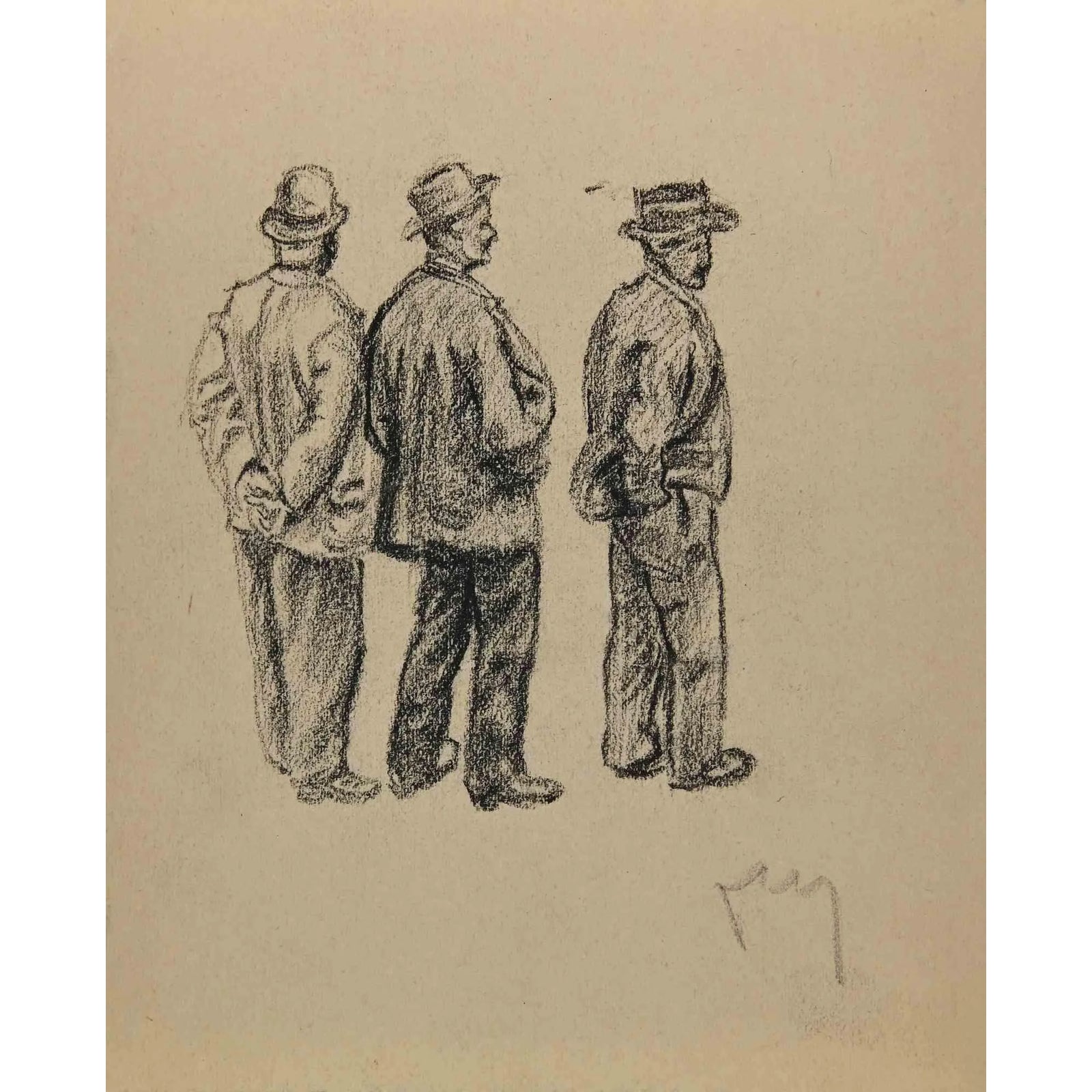 The Standing Men, Original Drawing, Early 20th-Century | Chairish