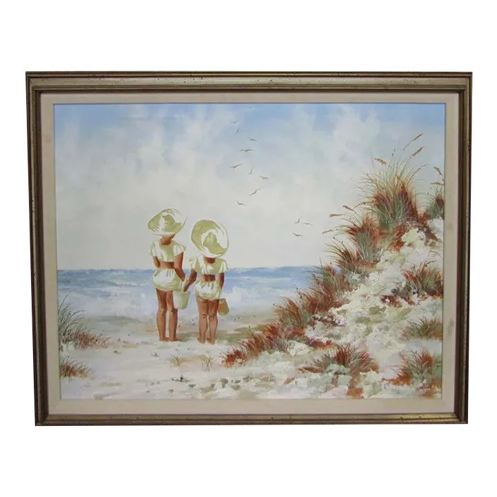 Thomas Pell Framed Canvas Beach Oil Painting | Chairish
