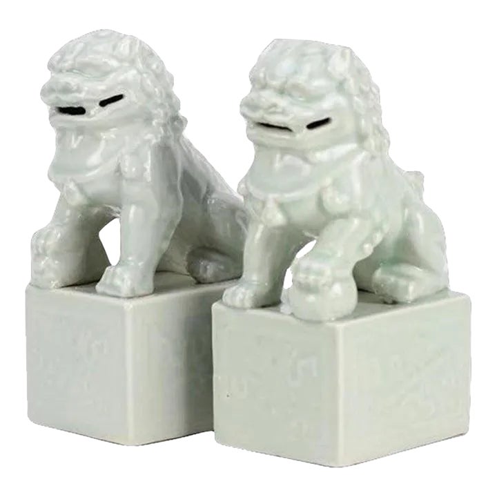 Modern Chinoiserie Mini White Foo Dogs- a Pair | Chairish