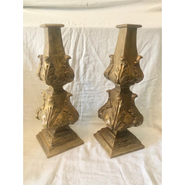 20th Century Pair of Italian Bases in Hand-Carved Wood, Decorated in ...