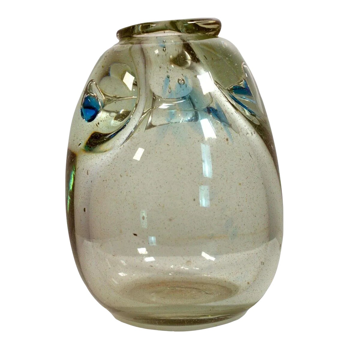 1970s Richard Ritter Modern Clear Glass with Blue Vessel Sculpture ...