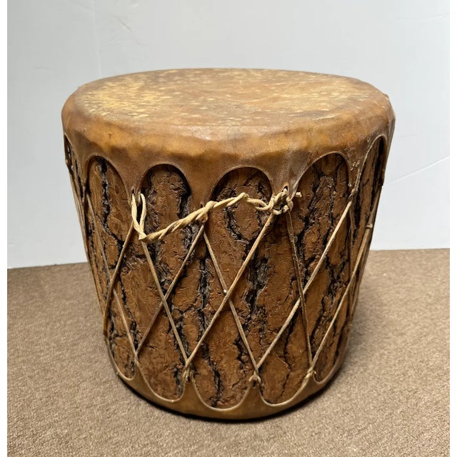 Circa 1950s American Bark Drum With Hide Tops | Chairish