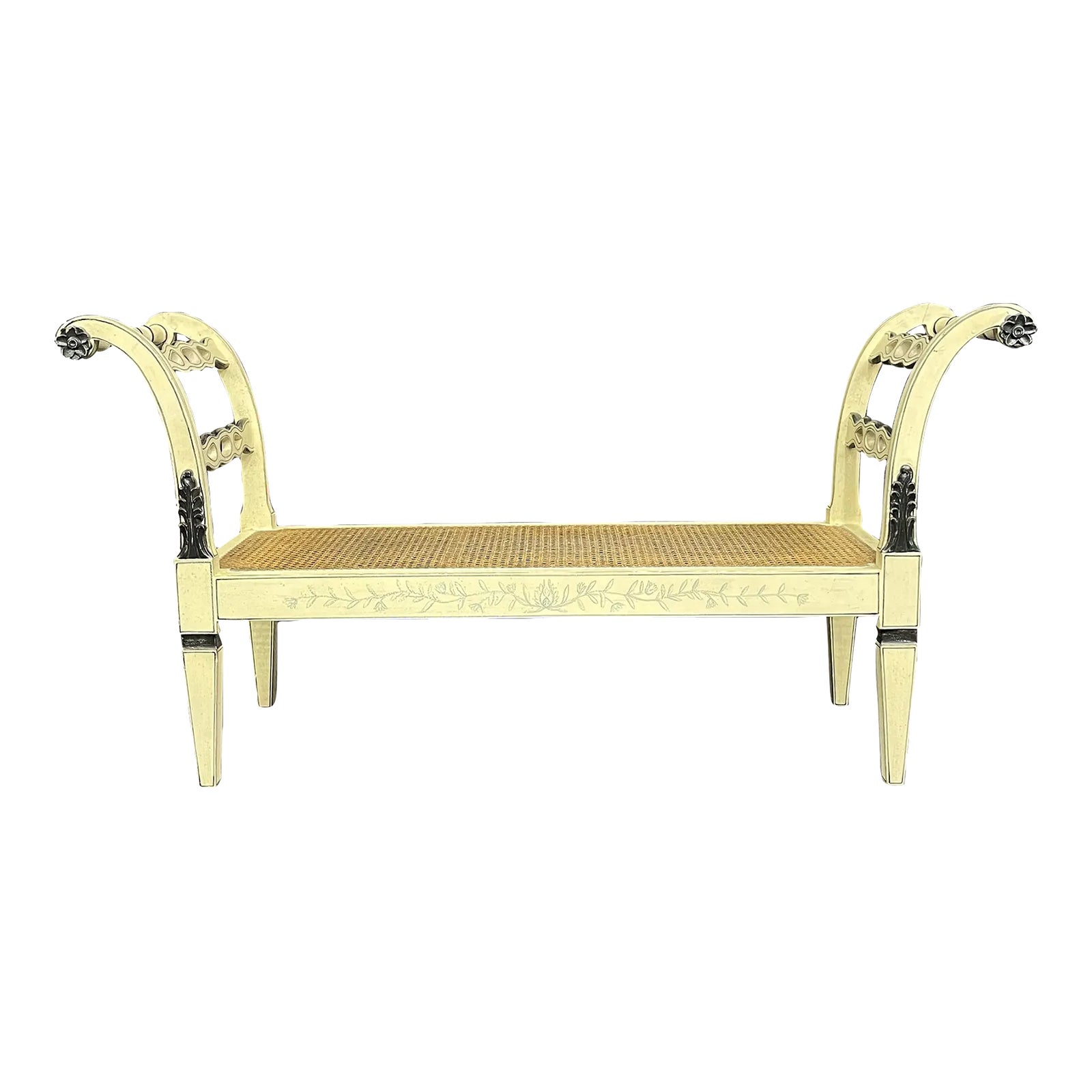 Paint Decorated Cane Window Bench | Chairish