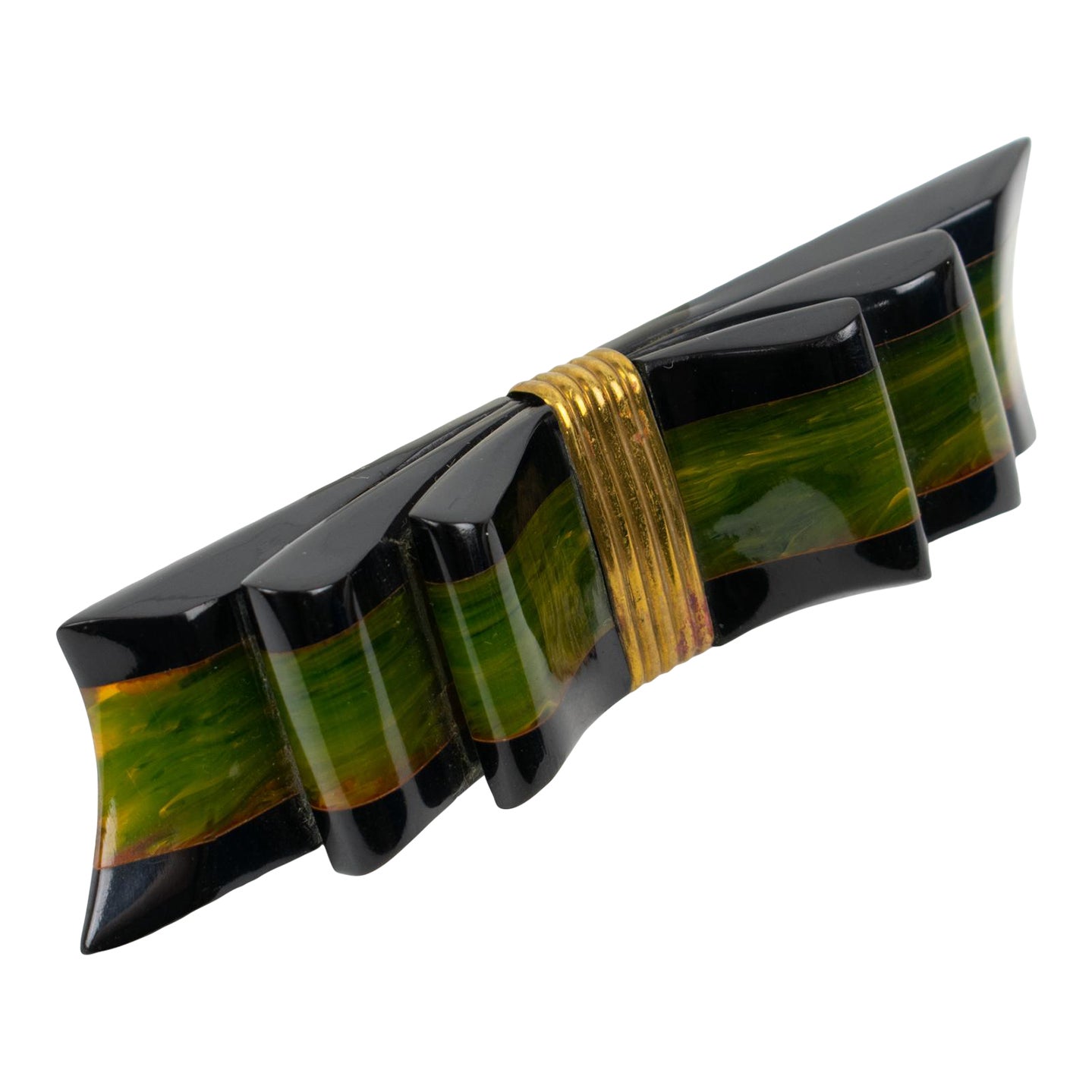 1930s Art Deco Bow Ribbon Bakelite and Brass Brooch Pin | Chairish